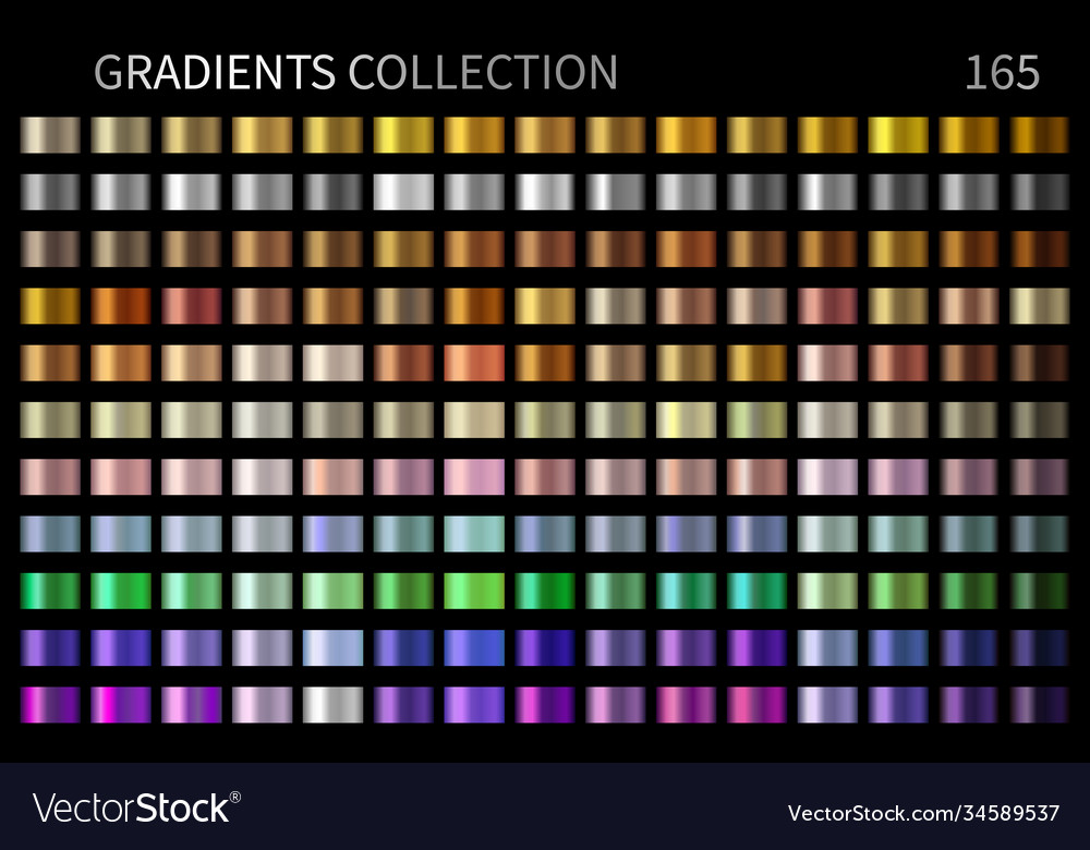 Gradients collection gold golden silver Royalty Free Vector