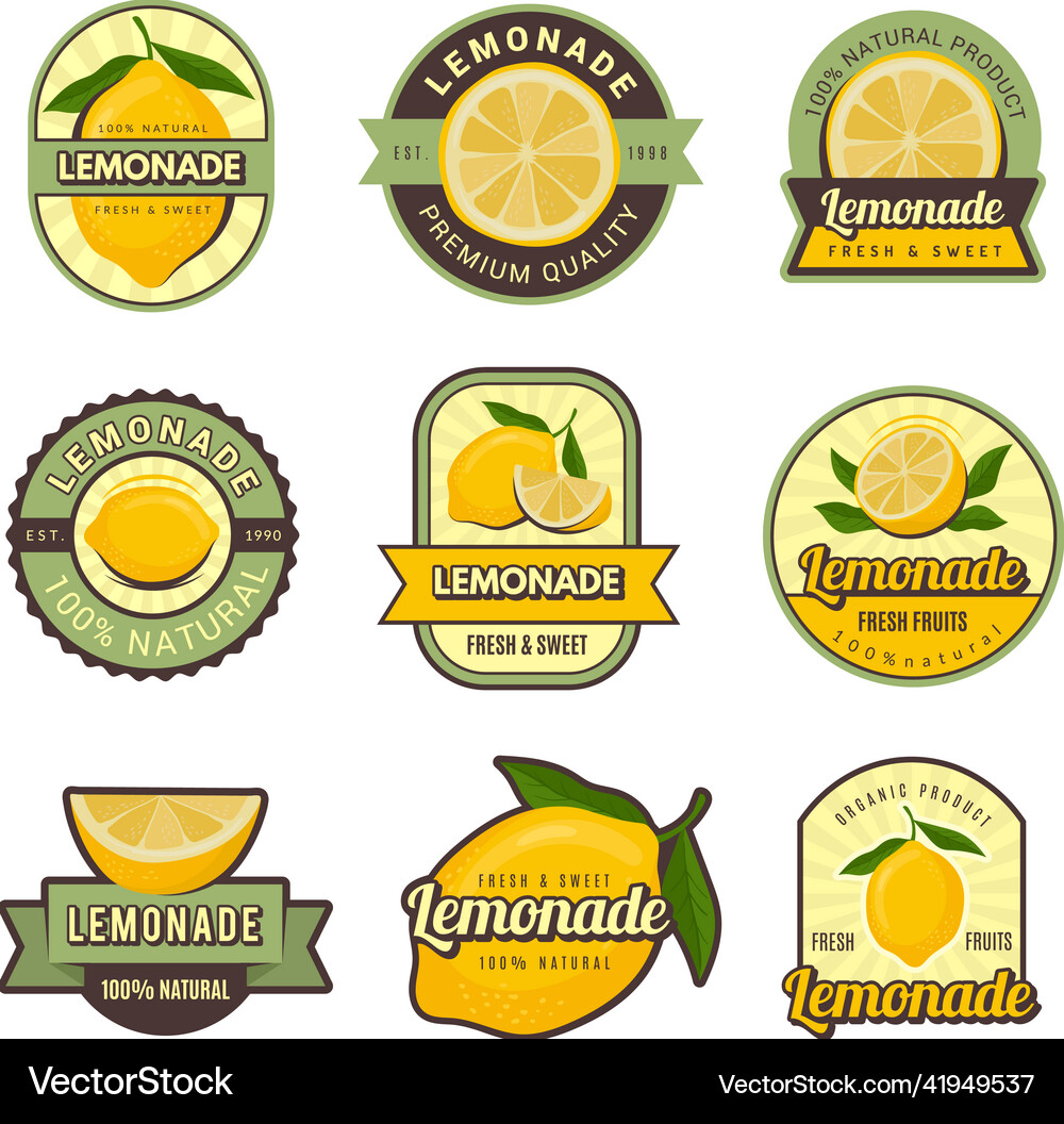 Lemon labels retro badges for cold juice drinks Vector Image