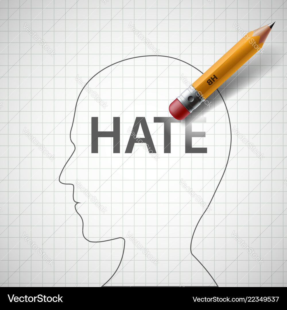 Pencil erases in the human head word hate Vector Image