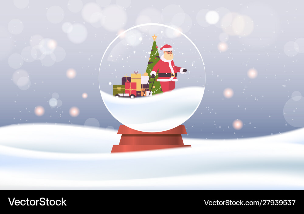 Santa claus pulling trolley cart with gift boxes Vector Image