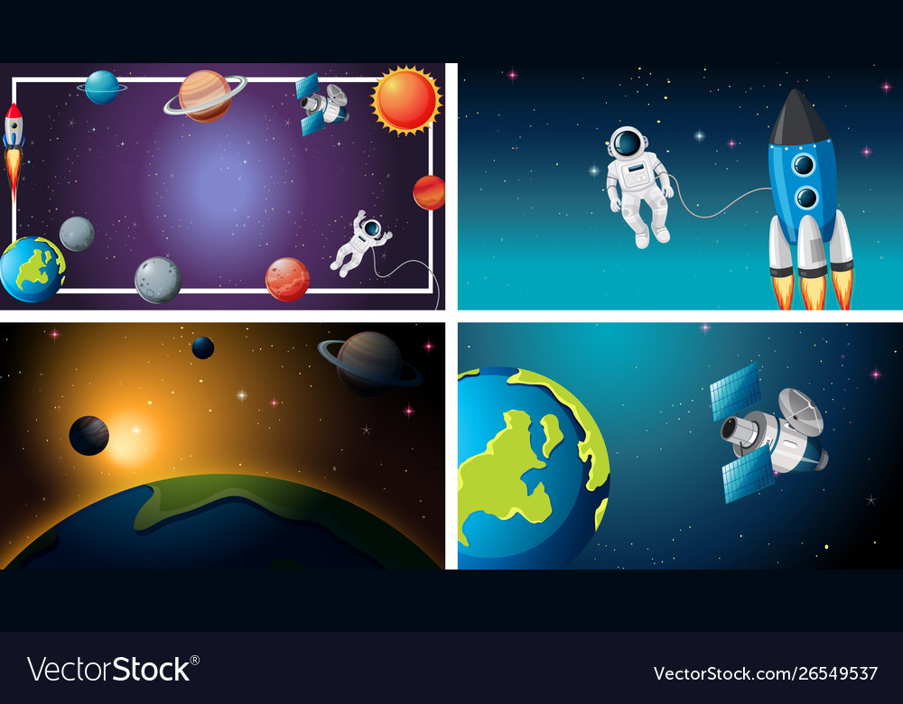 Set different space scenes Royalty Free Vector Image