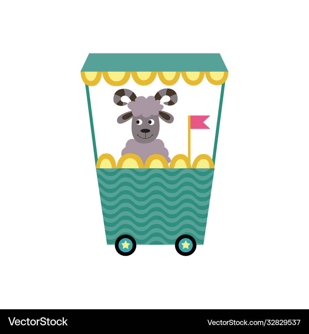 Toy train wagon with funny goat character flat Vector Image