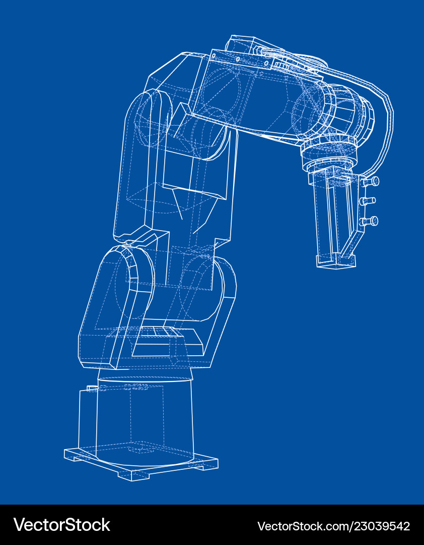 3d outline robotic arm rendering of Royalty Free Vector