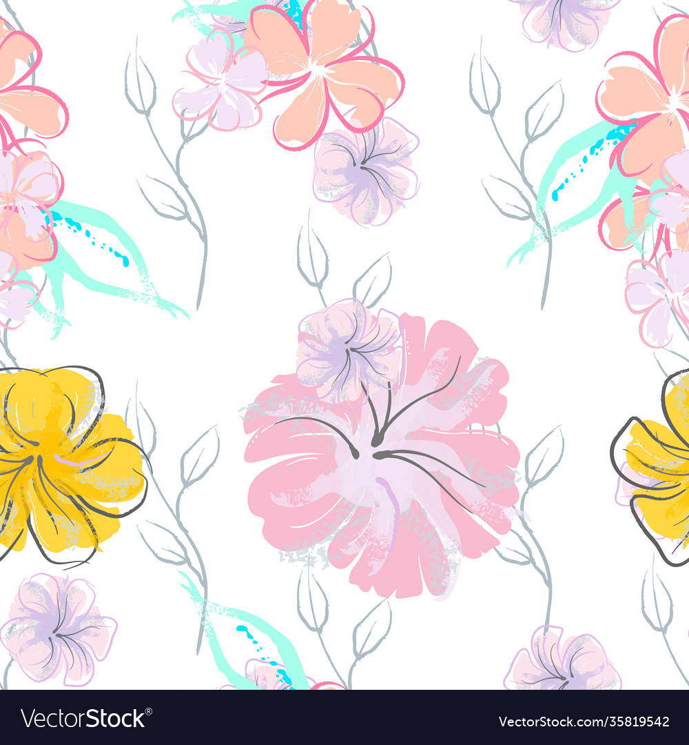 Pink flowers blooming pattern pastel watercolor Vector Image