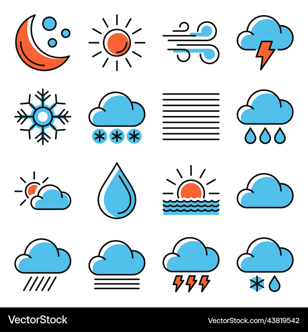 Weather icons set on white background Royalty Free Vector