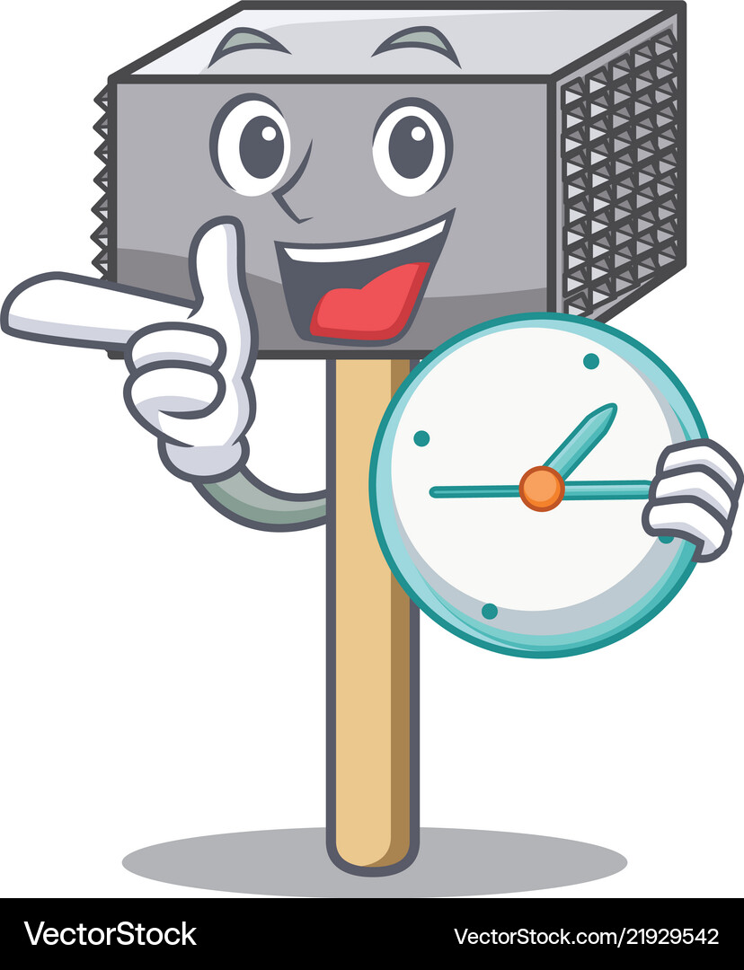 With clock hammer cartoon for tenderizer the meat Vector Image