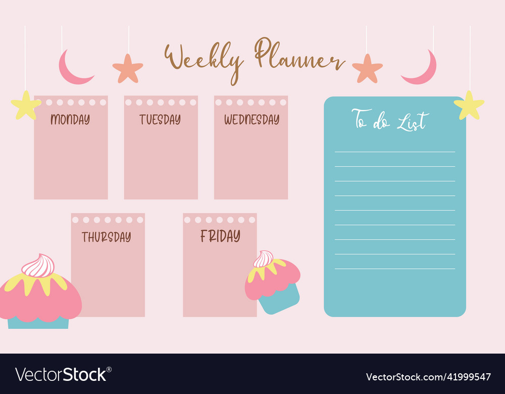 Cute weekly planner background Royalty Free Vector Image