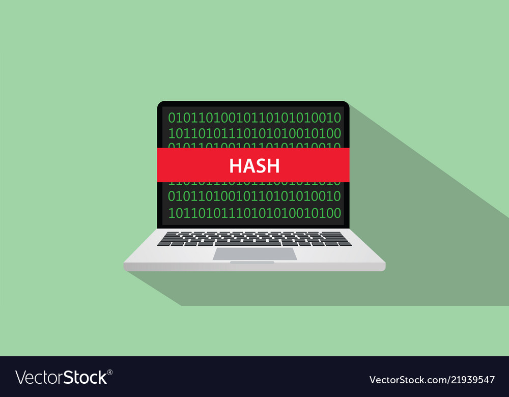 Hash concept with laptop computer and text Vector Image