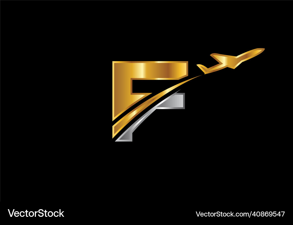 Initial letter f with airplane logo design Vector Image