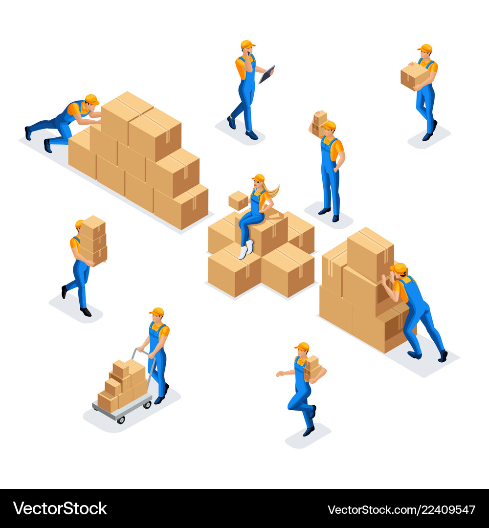 Isometric collection of workers in a warehouse Vector Image