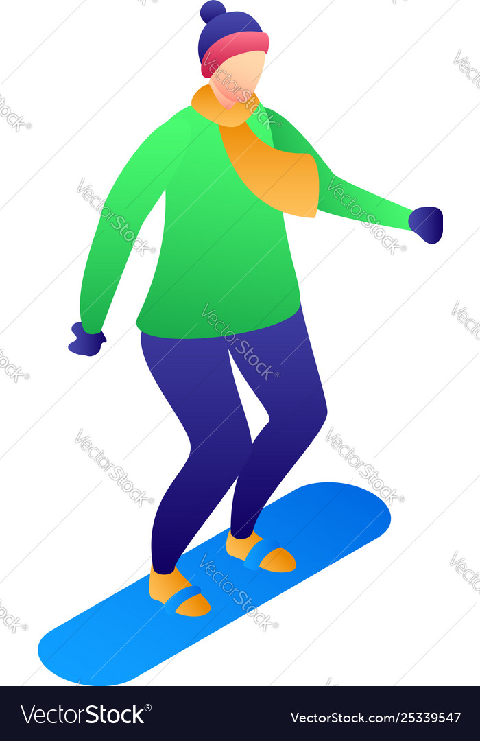 Kid at snowboard icon isometric style Royalty Free Vector