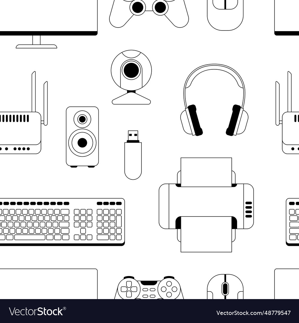 Pattern with computer equipment gaming technology Vector Image