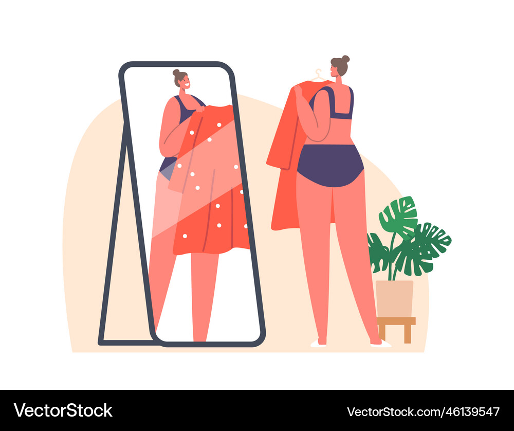 Young female character trying on clothes Vector Image