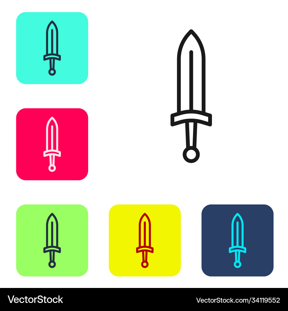 Black line medieval sword icon isolated on white Vector Image