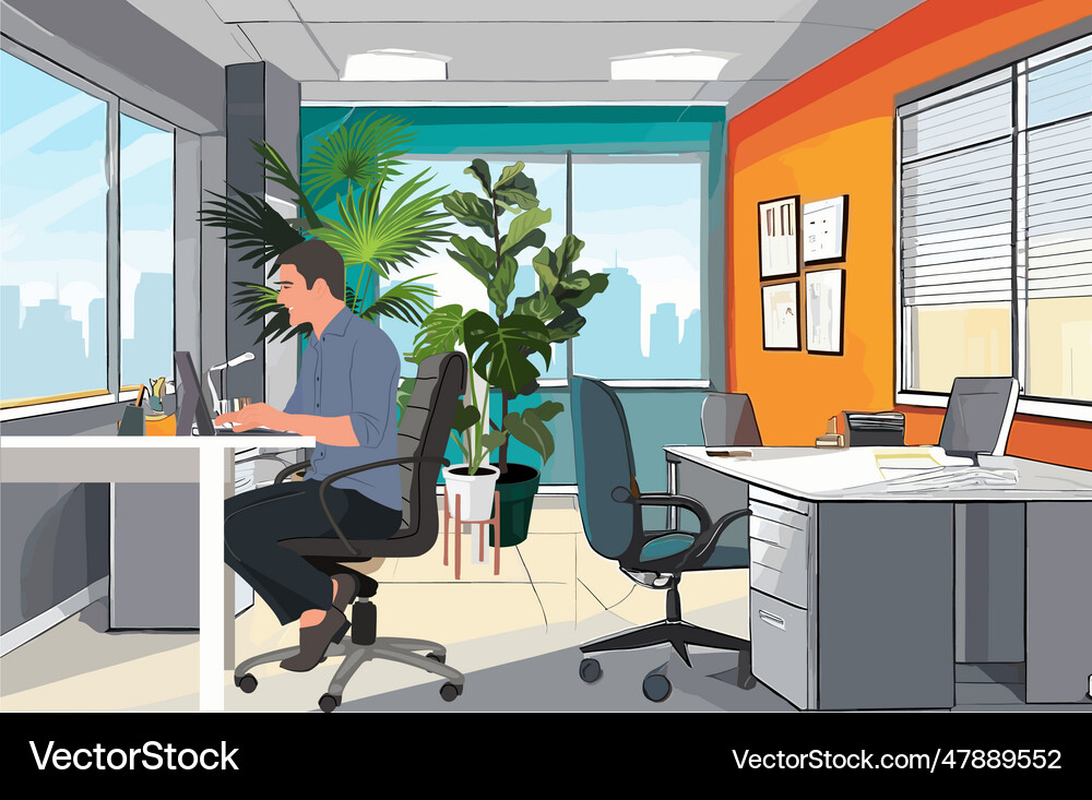 Business man at desk work in office Royalty Free Vector