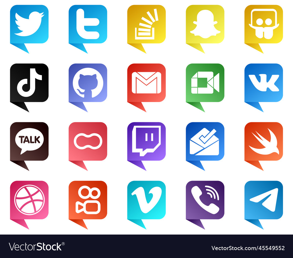 Chat bubble style social media icons pack 20 Vector Image