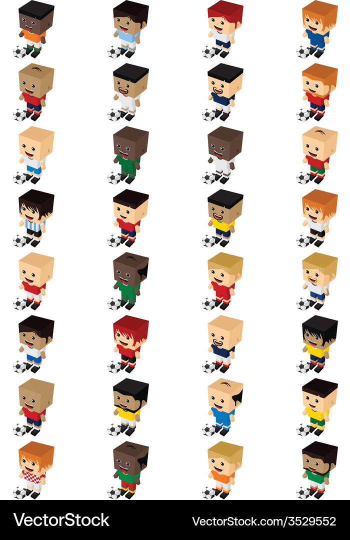 Soccer block isometric cartoon character Vector Image