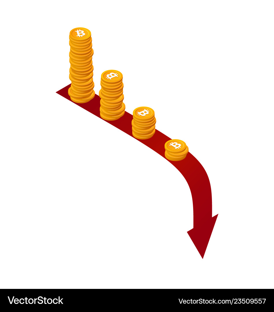 Bitcoin rate falls down isolated icon Royalty Free Vector