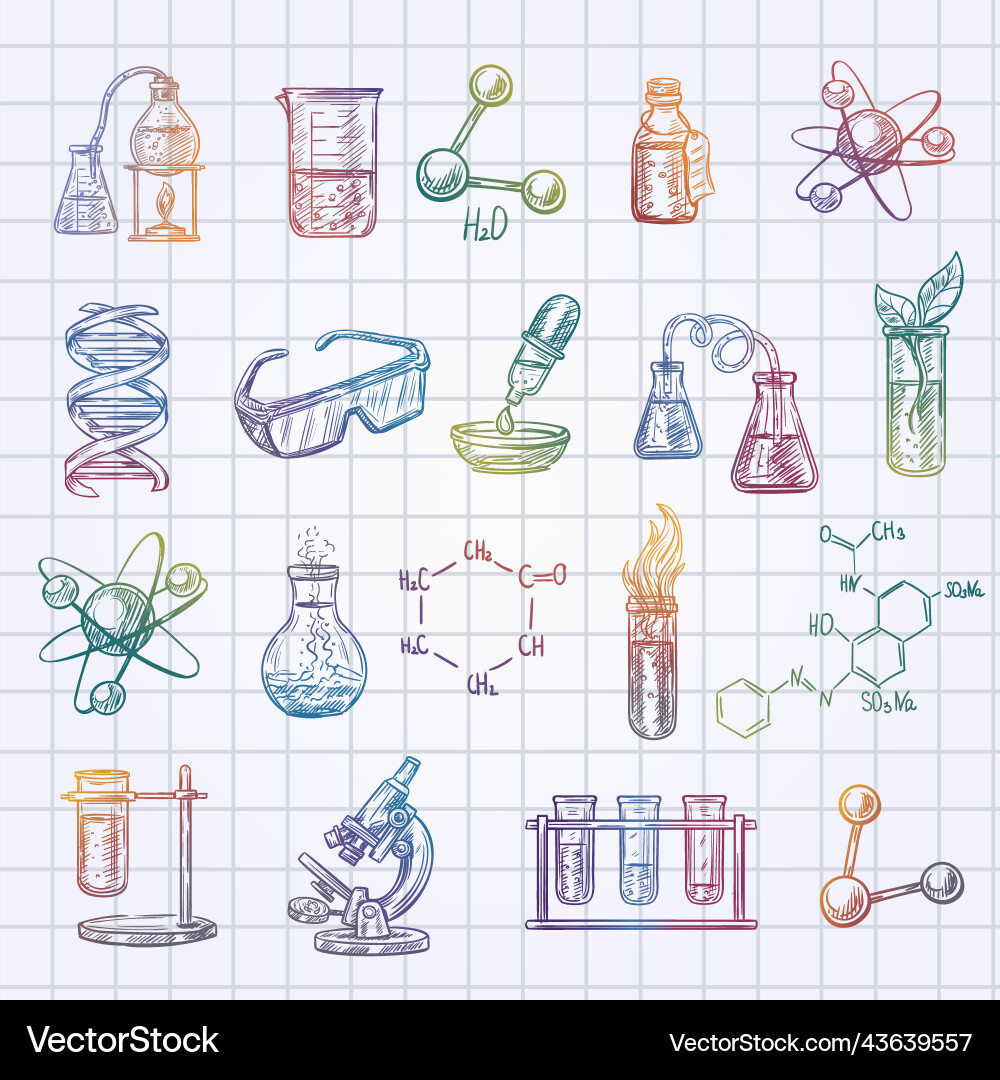 Chemistry sketch icons set Royalty Free Vector Image