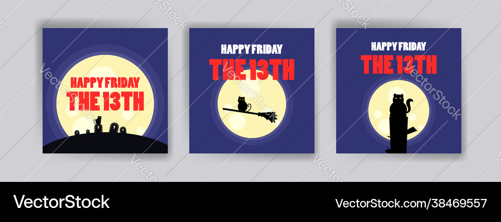 Friday 13th banner banner with cute cat Royalty Free Vector