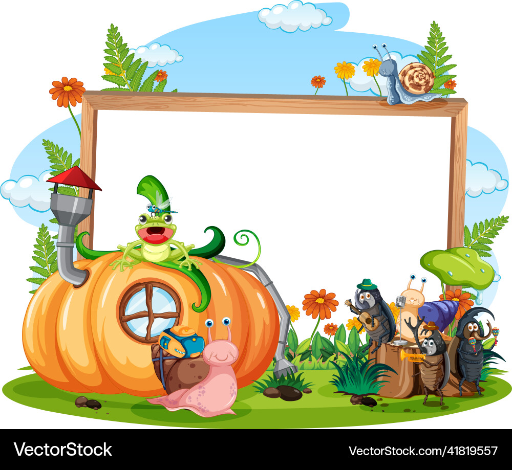 Insect with wooden frame board banner Royalty Free Vector