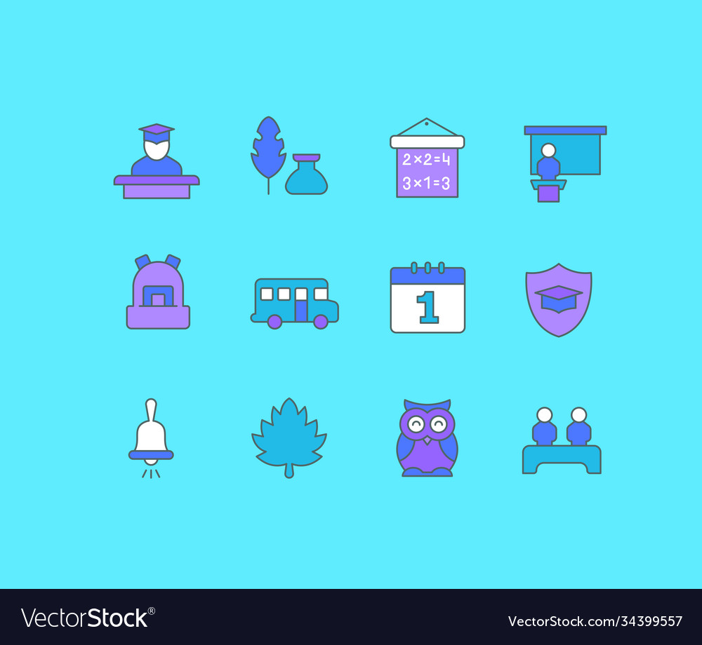 Set simple line icons back to school Royalty Free Vector