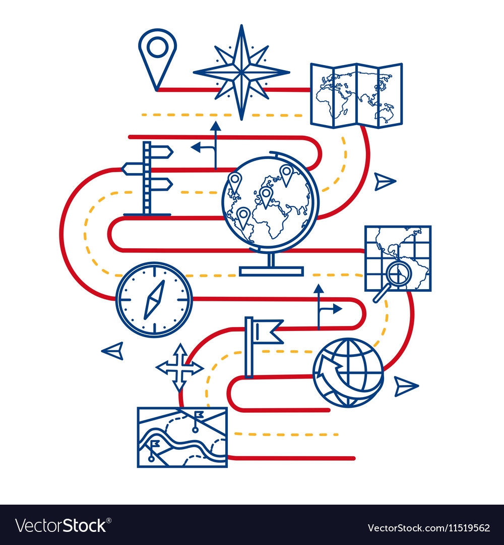 Modern color thin line concept of geography Vector Image Modern color thin line concept of geography Vector Image
