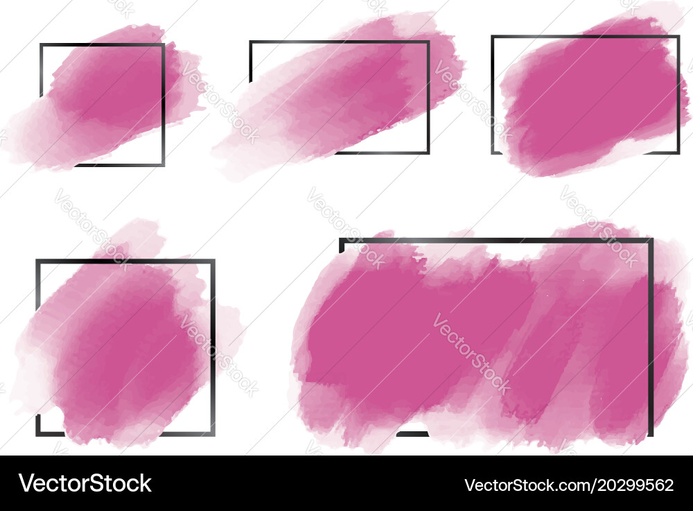 Pink watercolor brush with black line frame Vector Image