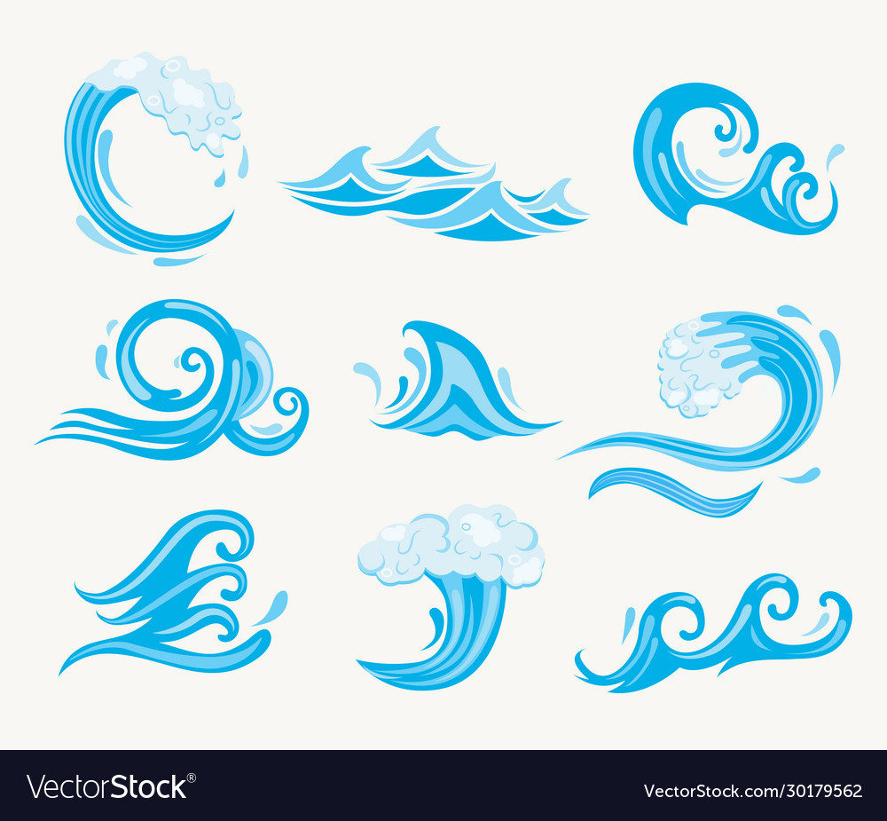 Set sea waves Royalty Free Vector Image - VectorStock