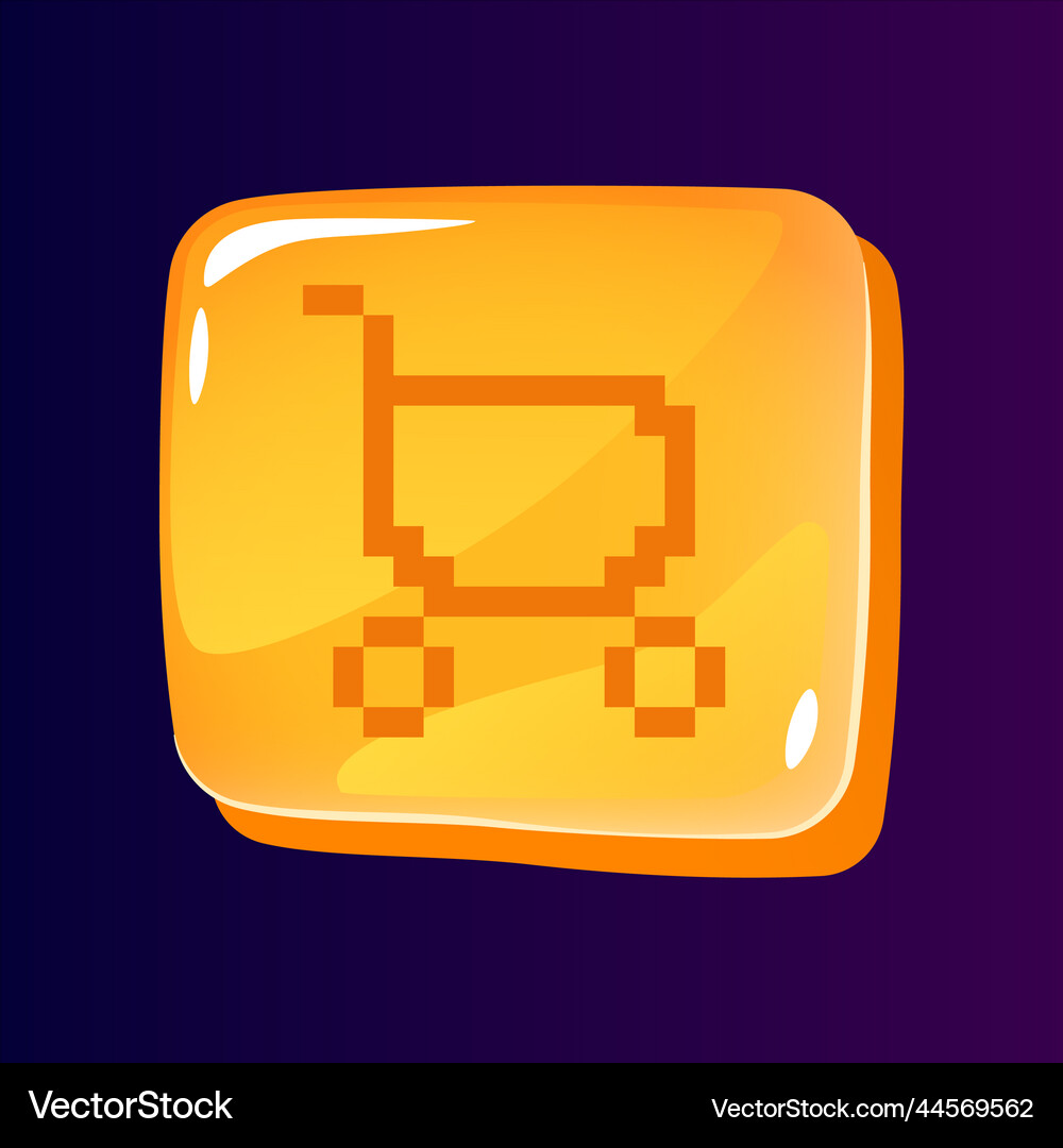 Shopping cart glossy ui button with pixelated icon