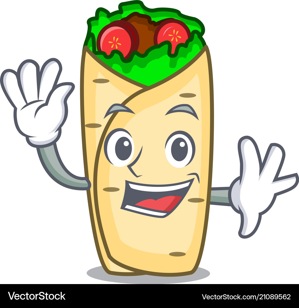 Waving burrito character cartoon style Royalty Free Vector