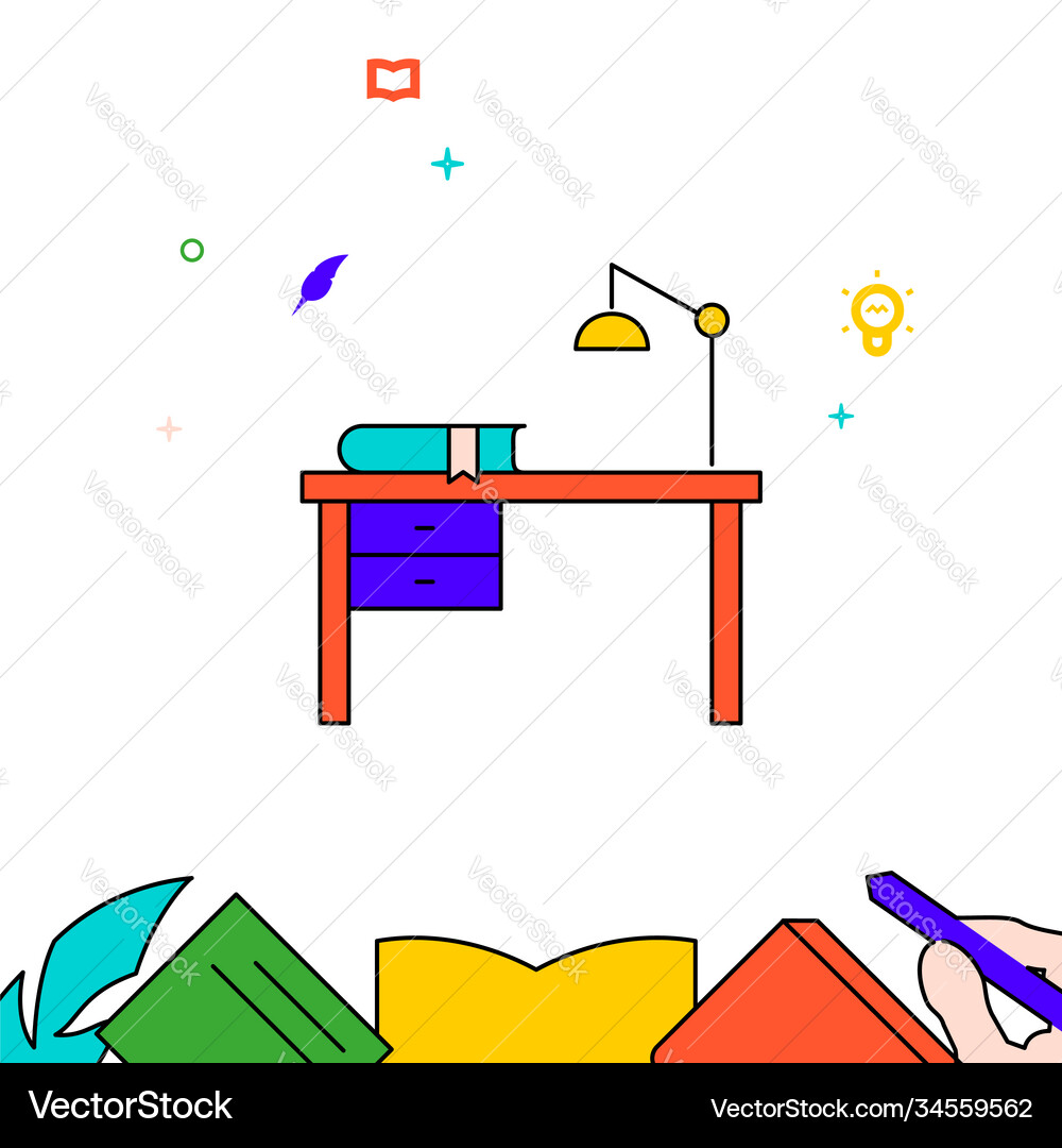 Writing desk with lamp workplace filled line icon Vector Image