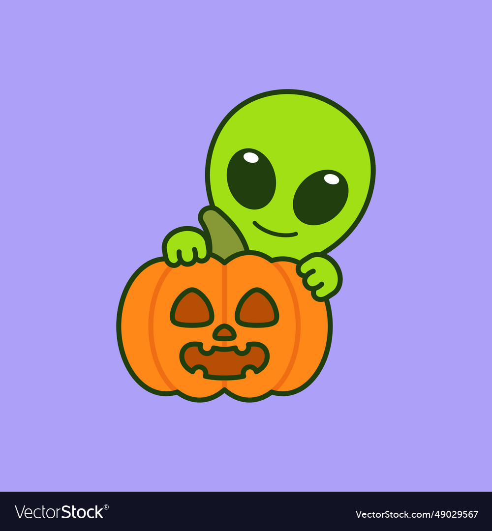 Alien with jack o lantern Royalty Free Vector Image