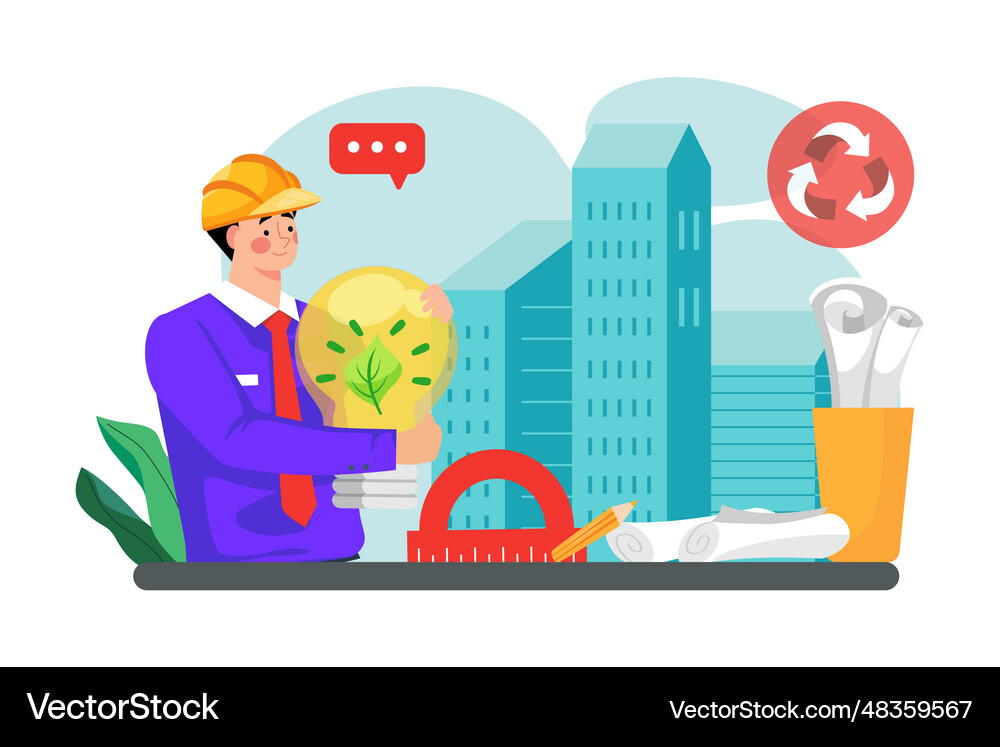 An architect designs plans for a sustainable Vector Image