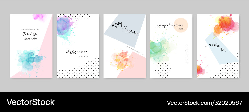 Colorful watercolor cute card set Royalty Free Vector Image