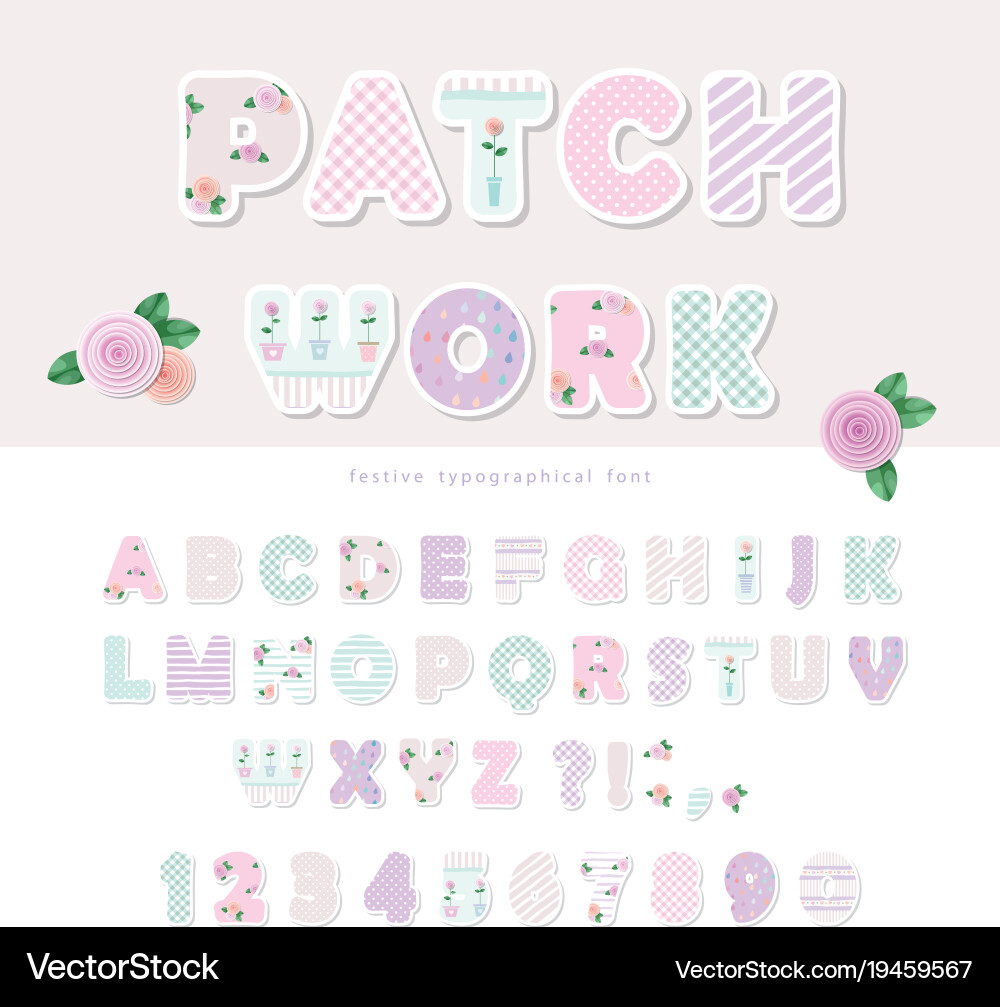 Cute textile font for scrapbook or collage design Vector Image