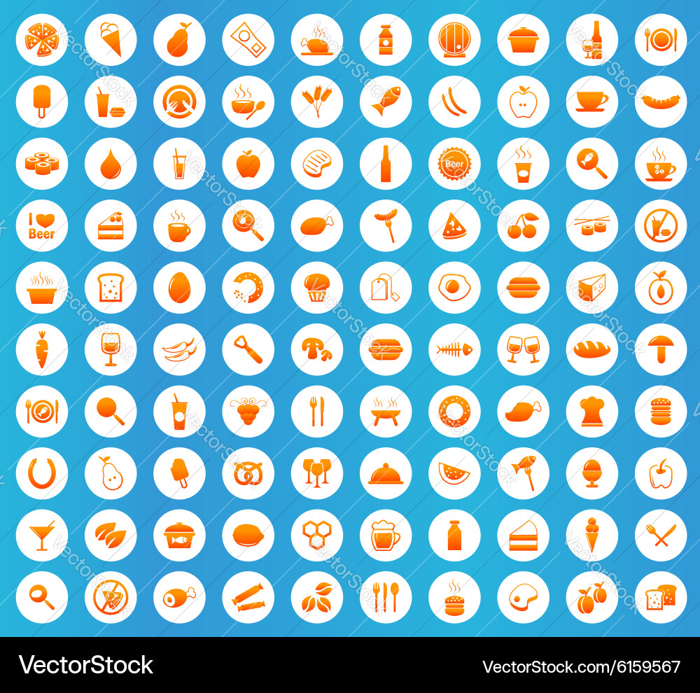 Food icons round set Royalty Free Vector Image