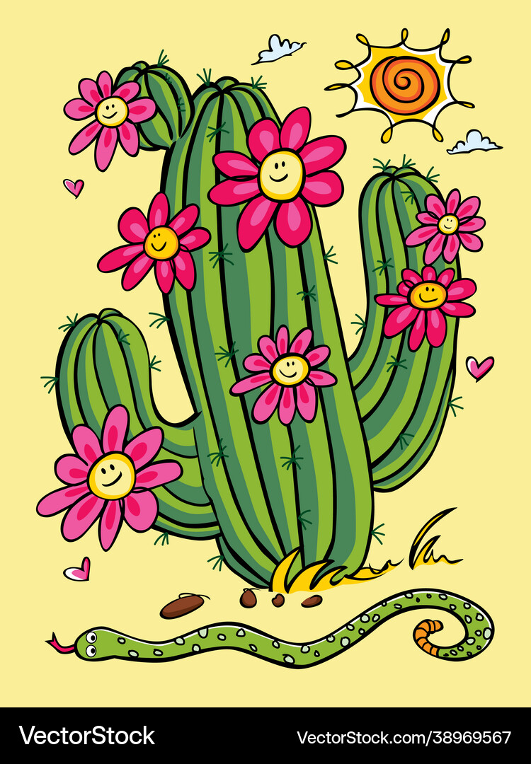 Happy Cactus with Daisy Flowers Royalty Free Vector Image