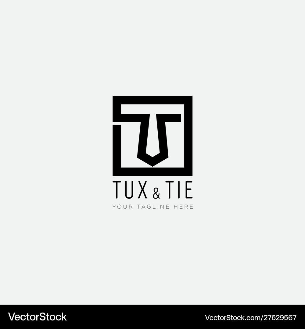 Initial t like tie and with line square letter t Vector Image