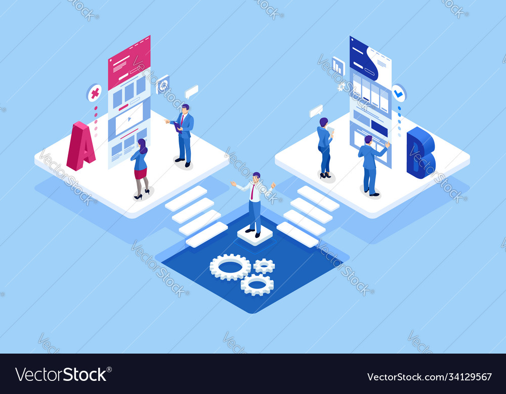Isometric ab testing comparison concept split Vector Image