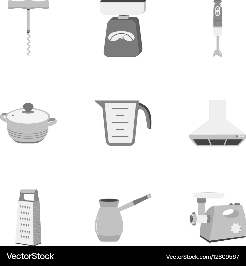 Kitchen set icons in monochrome style big Vector Image