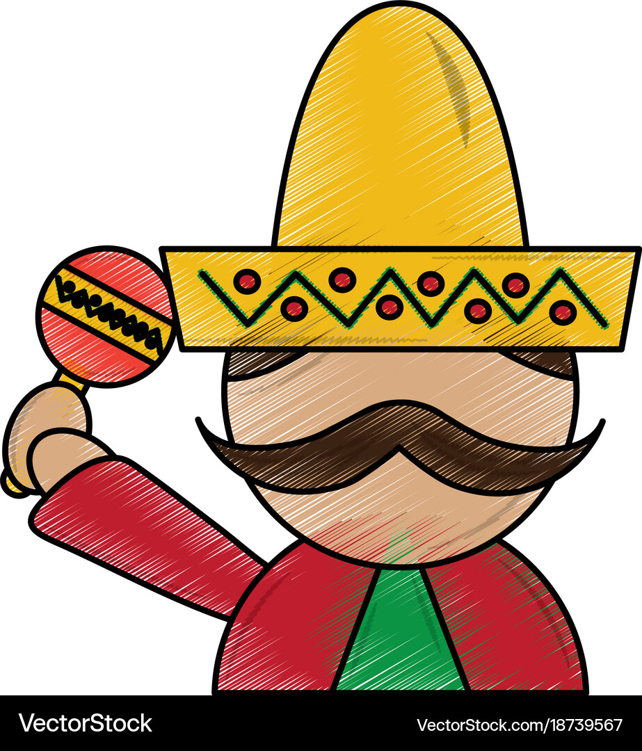 Mexican man with maraca and hat traditional Vector Image