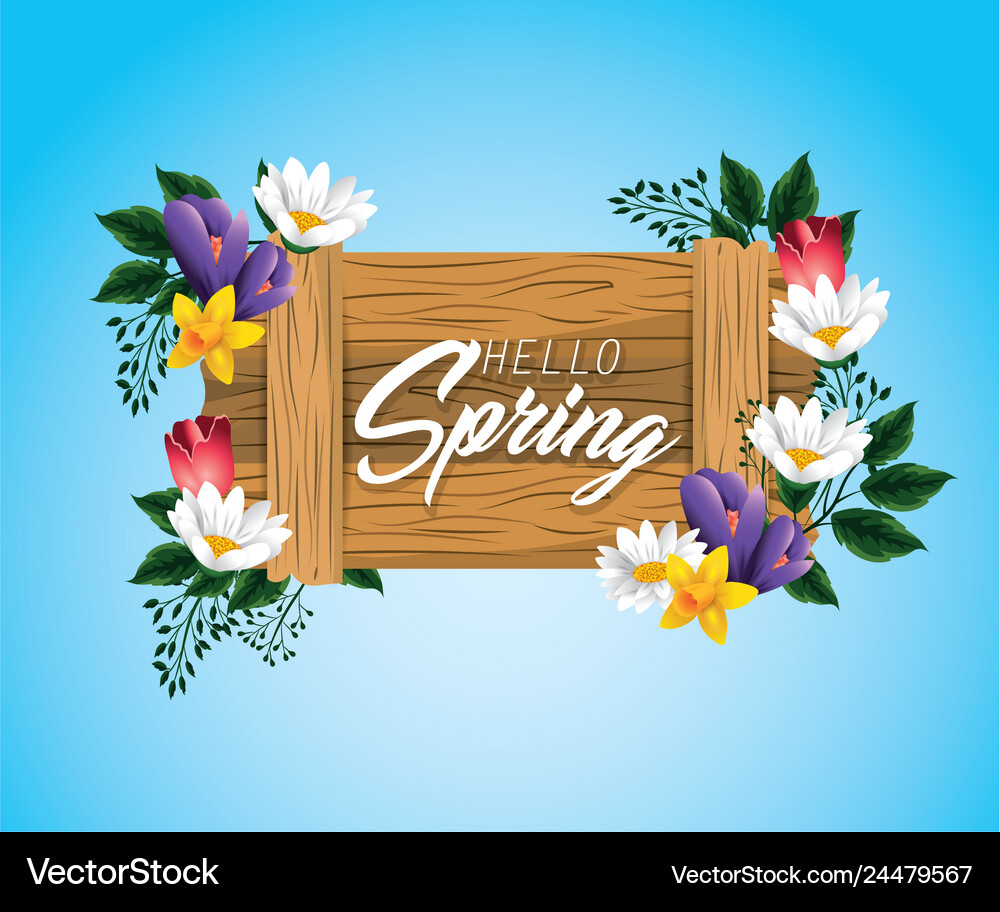 Spring wood emblem with flowers and branches Vector Image