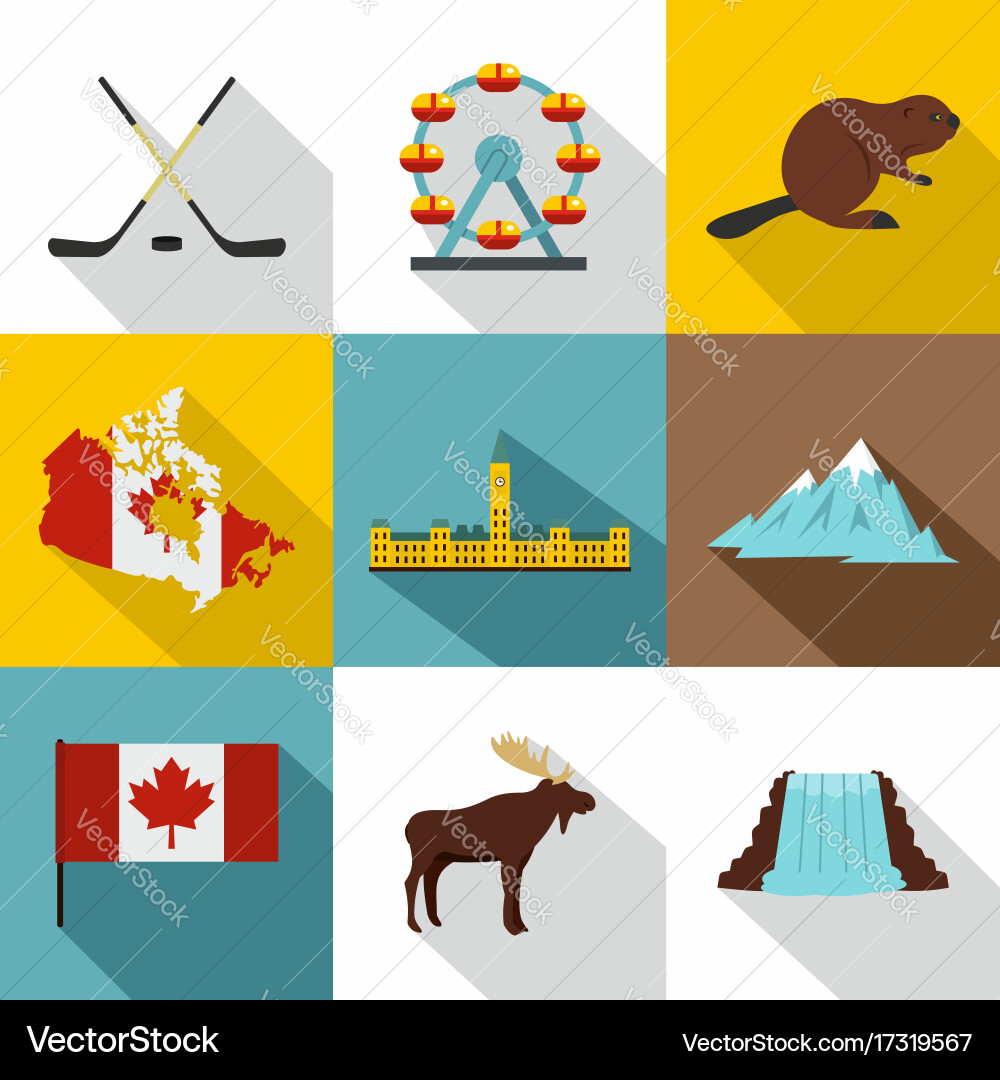 Tourism in canada icon set flat style Royalty Free Vector