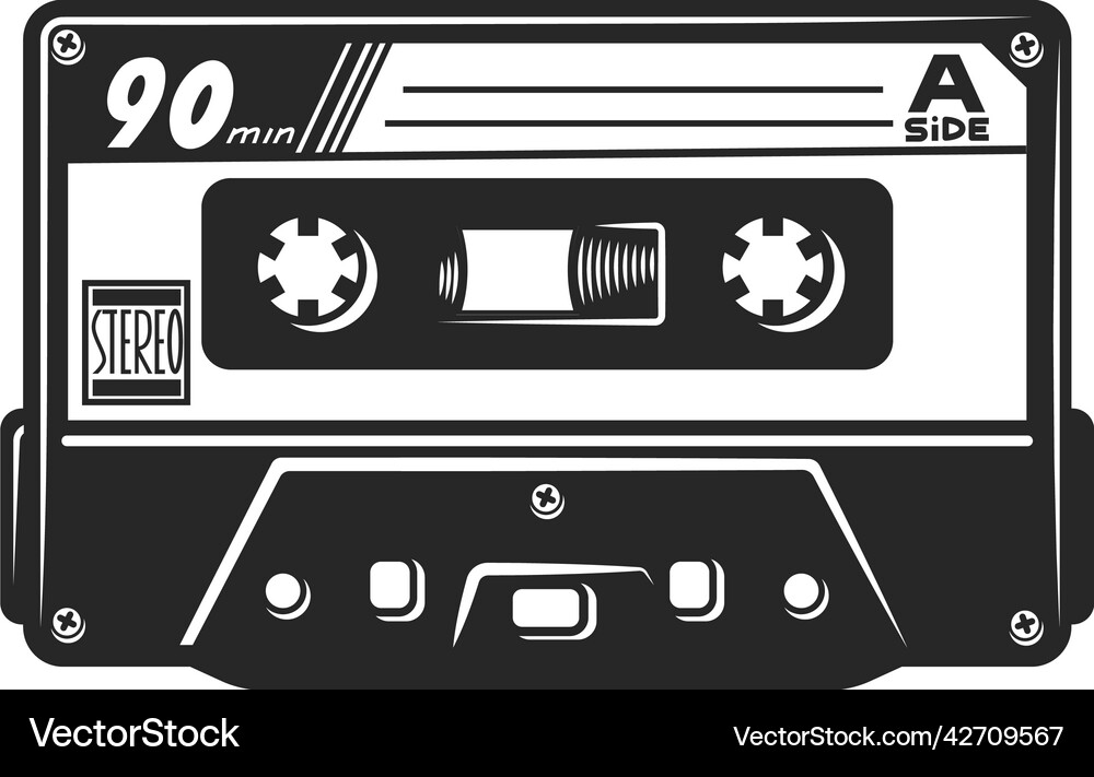 Vintage monochrome audio cassette template Vector Image