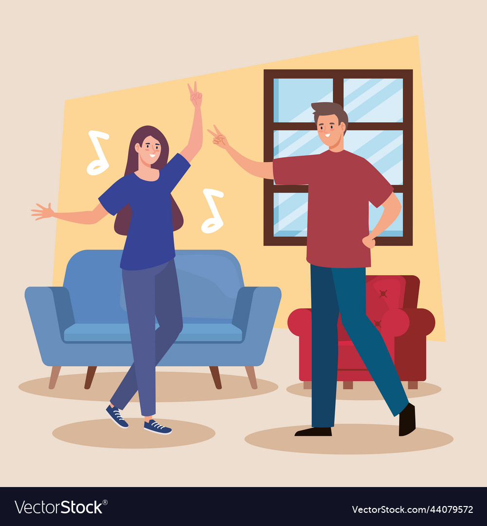 Couple dancing and sofas Royalty Free Vector Image