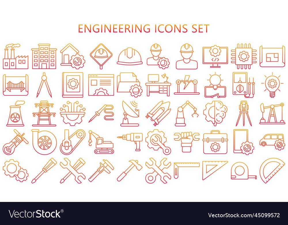 Engineering Gradient Outline Icons Set Royalty Free Vector