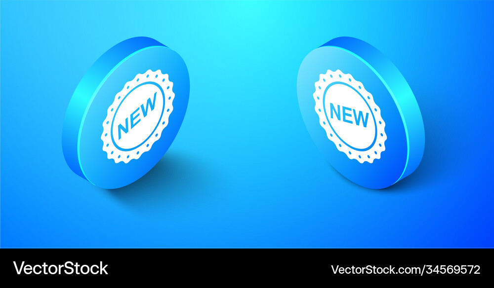 Isometric label new icon isolated on blue Vector Image