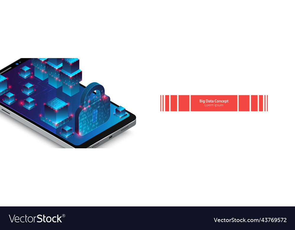 Isometric mobile phone ig data flow processing Vector Image
