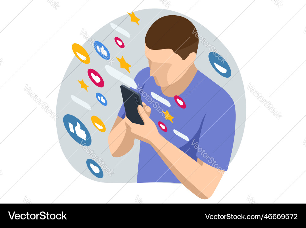 Isometric social media addiction influence Vector Image